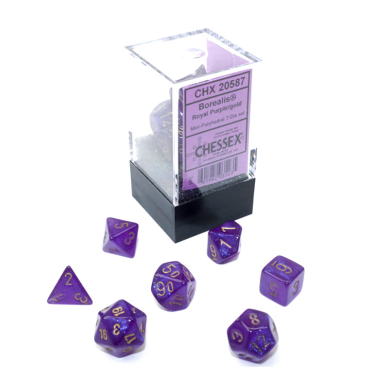 CHESSEX BOREALIS MINI POLYHEDRAL ROYAL PURPLE/GOLD LUMINARY - Carta Magica